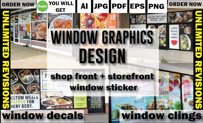 Design creative shopfront or storefront windows graphics or window ...