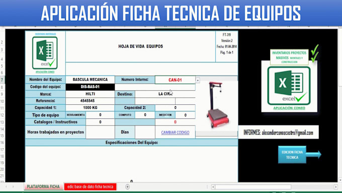 Equipment data sheet template by Manejodeexcel | Fiverr