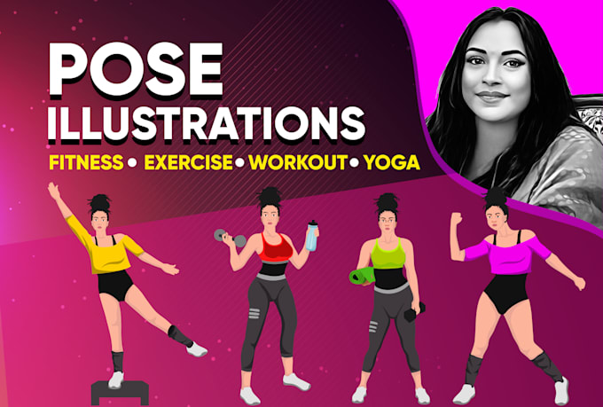 Illustrate poses, exercise yoga, workout, vector line art by ...