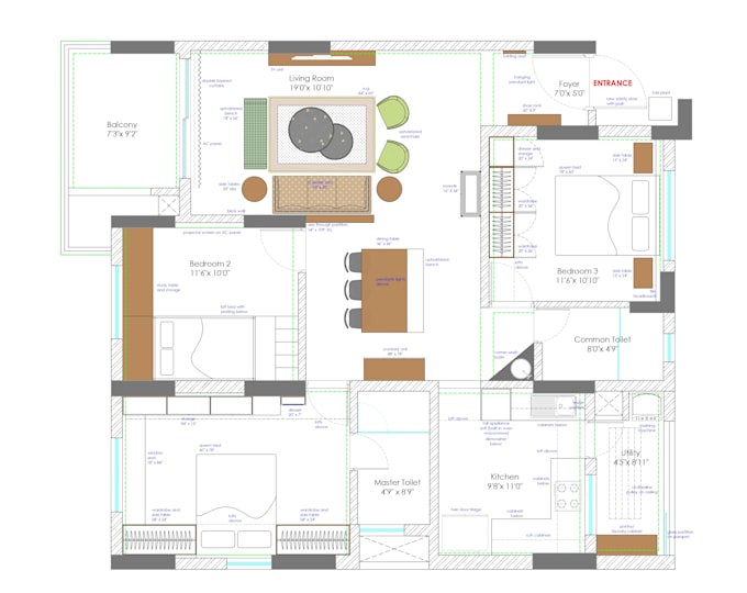 Create detailed interior 2d layouts by Anishadeb706 | Fiverr