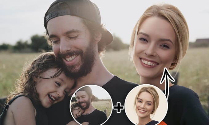 Add people to photos, photo merge, add loved one to image by ...