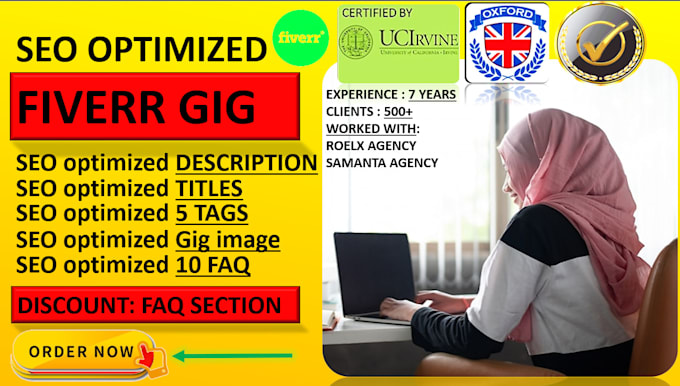 Write high ranking seo optimized description, tags, faq for fiverr gig, profile by Viperagency ...