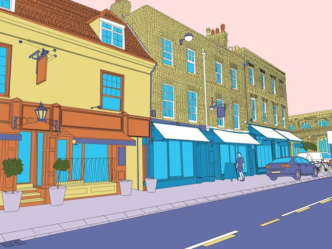 Digitally illustrate buildings using line art by H0ri_zon | Fiverr