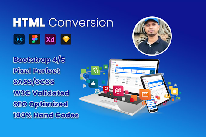 Convert psd to html, xd to html, figma to html using bootstrap by Creativedharma | Fiverr