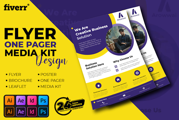 Design stunning one pager, marketing flyer, media kit, brochure, and ...