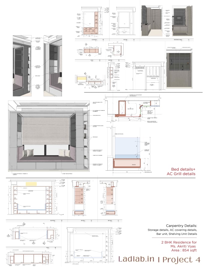 Do carpentry drawing details for interior by Bhagyesh3094 | Fiverr