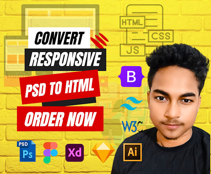 Convert Figma Sketch Xd And Psd To Responsive Html Css With Bootstrap5 Tailwind By Codercredit