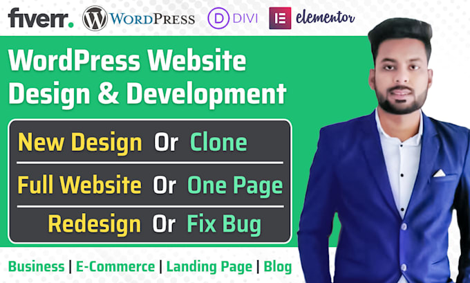 Build a responsive wordpress website design with elementor pro or divi