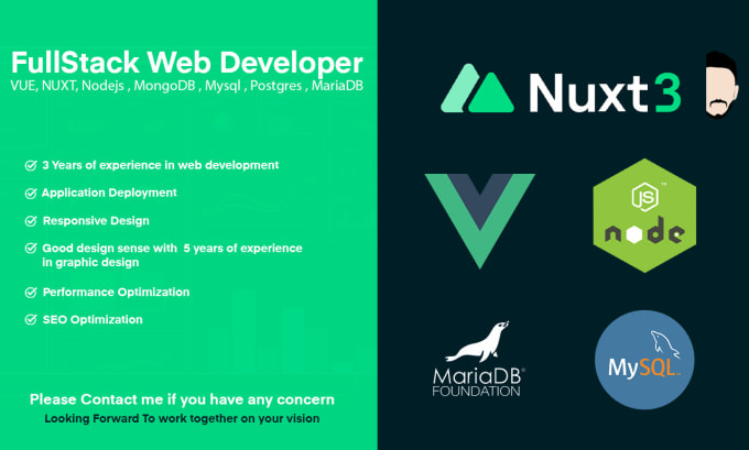Make a webapp or website with vue, node js, nuxt js or fix bugs by ... Make a webapp or website with vue, node js, nuxt js or fix bugs by ...