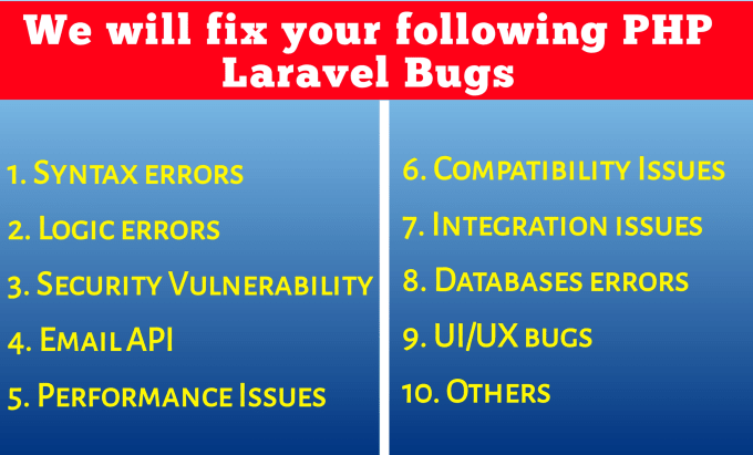 Fix the bugs of your php laravel website by Ameennaser | Fiverr Fix the bugs of your php laravel website by Ameennaser | Fiverr