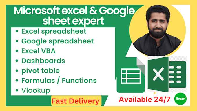 Do your excel spreadsheet, vba, google sheets, pivot table, charts and graph by Malook2 | Fiverr