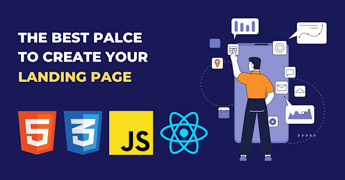 Create a stunning landing page with html, css, js, and react by ...