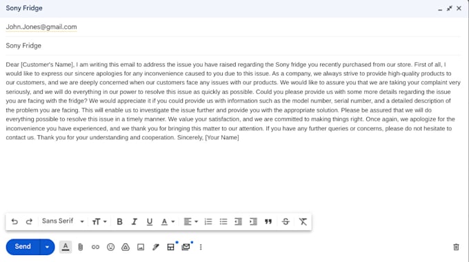 Write any email for a company reguarding a customer by Samdacosta07 ...