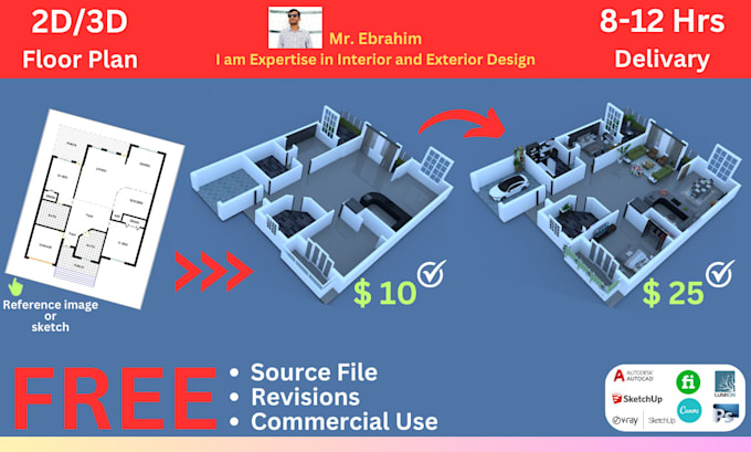 Convert 2d to 3d floor plan and rendering with fast delivery by Mr_ebrahim_3d | Fiverr