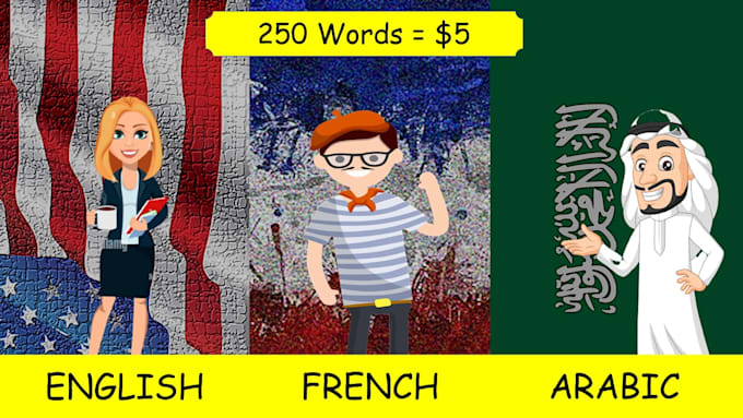 Provide a professional translation into 3 languages english french and ...