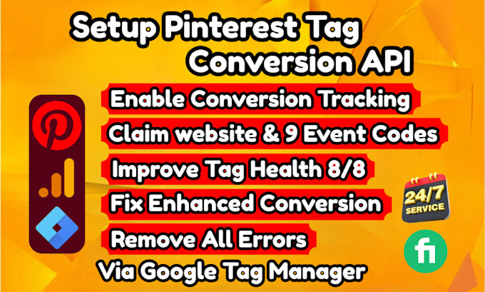 Setup pinterest conversion api via google tag manager by Sayadud | Fiverr