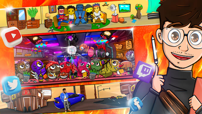 Design a cartoon banner for your youtube or twitch channel by ...