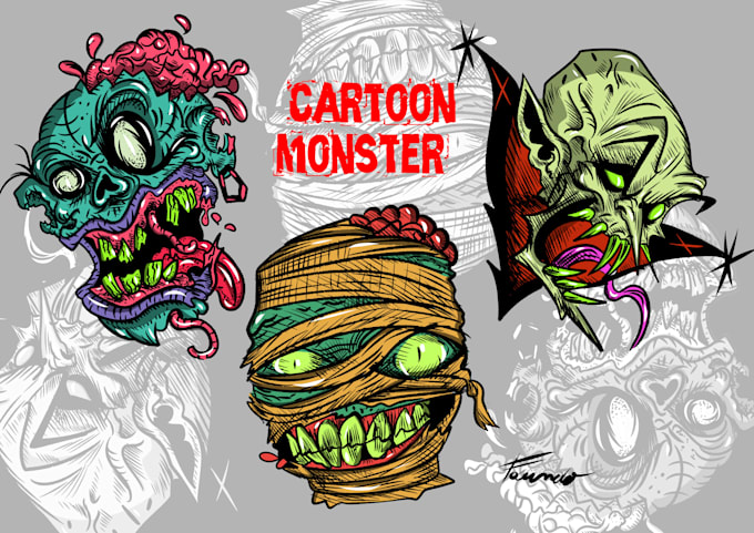 Design a custom cool monster cartoon character illustration by ...