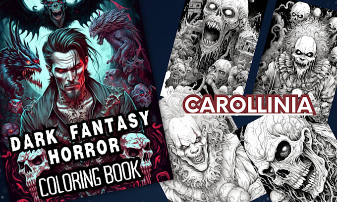 Create custom dark fantasy greyscale horror coloring book for adults by ...