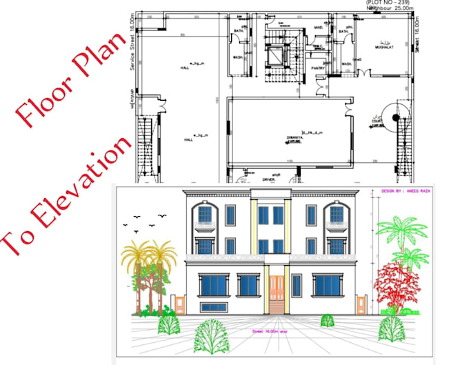Make 2d front elevation on floor plan by Aneeqraza100 | Fiverr