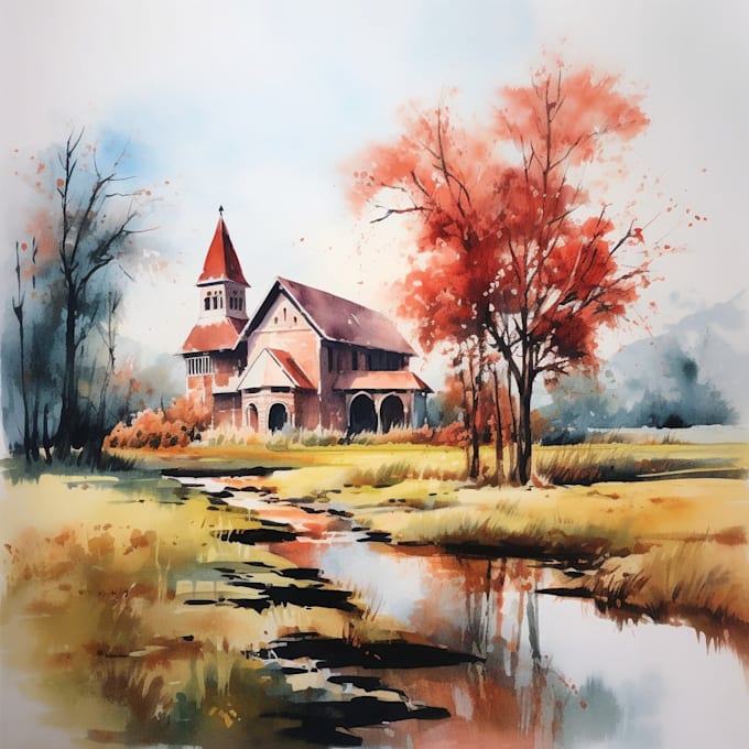 Paint original watercolor landscape painting by Armaunor | Fiverr