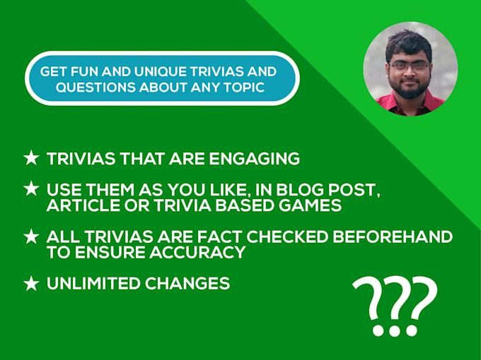 Write funny and engaging trivia facts and questions for any topic by ...