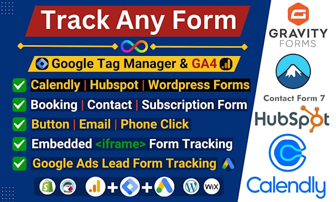 Setup lead form tracking calendly,hubspot,gravity,iframe,contact,wp form ga4,gtm by Tracking ...
