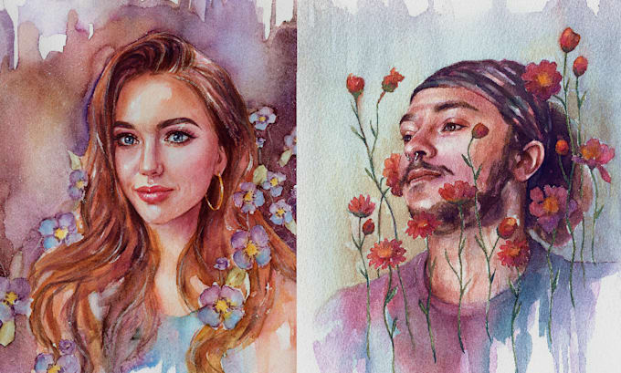 Draw high end watercolor portrait illustration in my style by Liubov ...