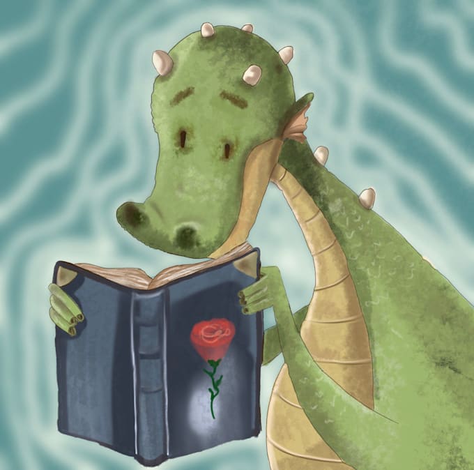 Drawing of a dragon reading a book by Maryluksik | Fiverr