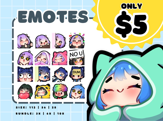 Create affordable cute twitch emotes by Kuro_sakki | Fiverr