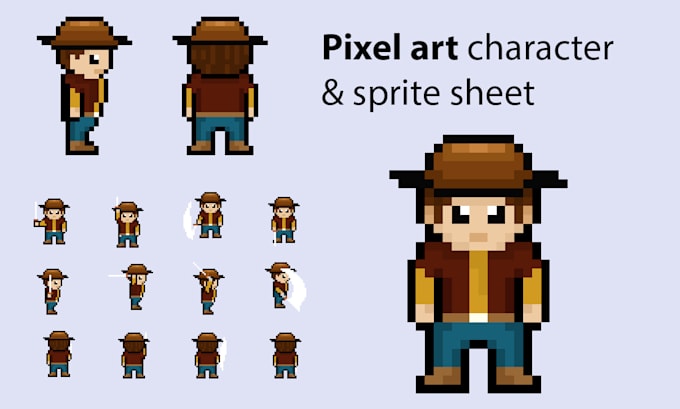 Design pixel art sprite sheet, animation, pixel art background and tile ...