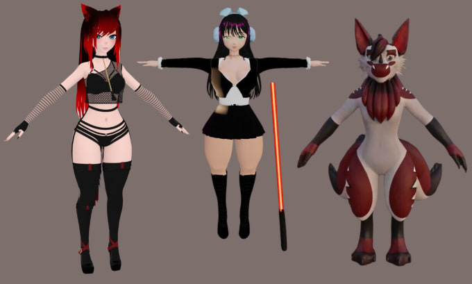 Create And Rig Custom Vrhcat Avatar 3d Vroid Vtuber Furry Mmd Model Vrc Vrm By Sweetpank Fiverr