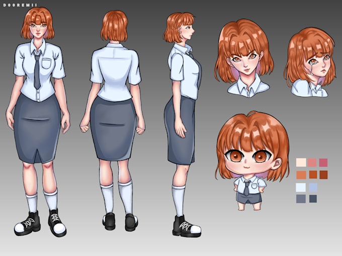 Draw reference character sheet in anime semirealism style by D00remii ...