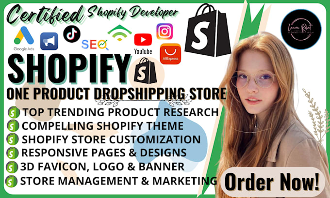 Create one product shopify store, shopify dropshipping store, or shopify website by Lauren ...