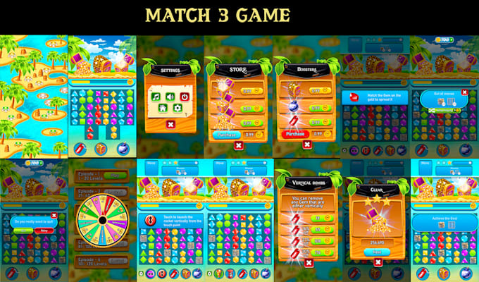 Create stunning match 3 game art for you by Syedaasilgilani | Fiverr