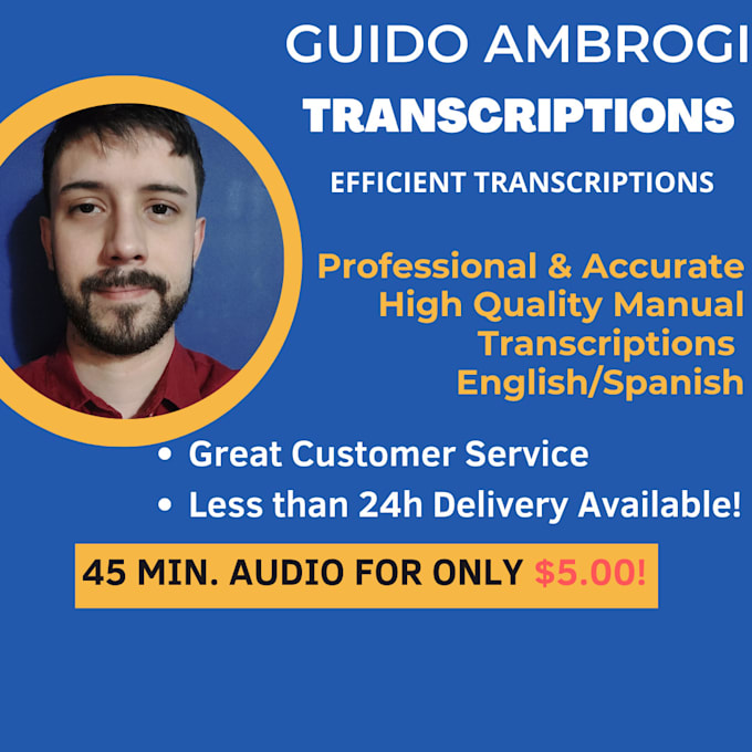 Transcribe audio and video in english or spanish by Guidodamiana | Fiverr