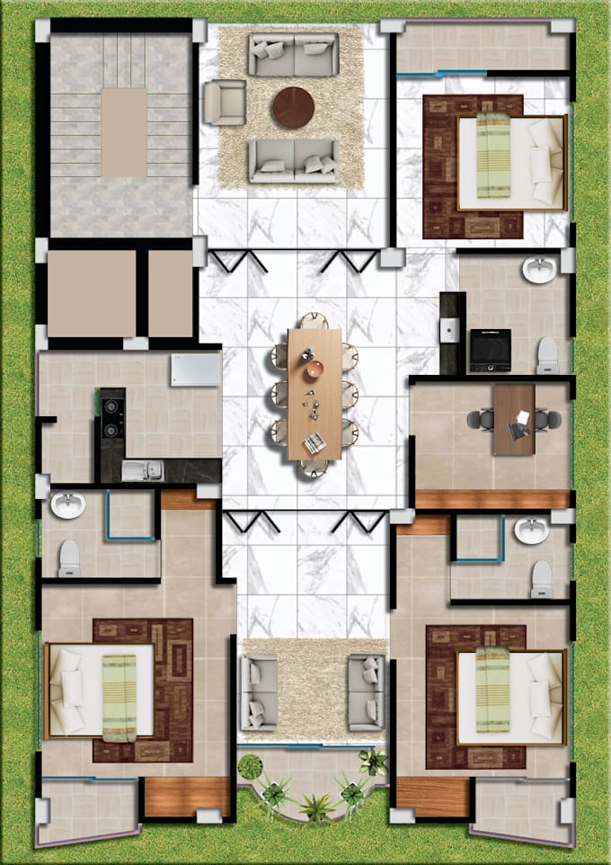 Do autocad plan render in photoshop by Mahadihasan718 | Fiverr
