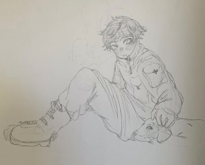 Traditionally sketch your character by Tonkatsro | Fiverr
