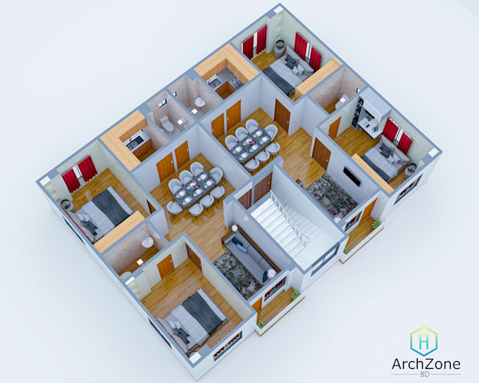 Design 3d floor plan, architectural drafting and realistic rendering by Archzonebd | Fiverr