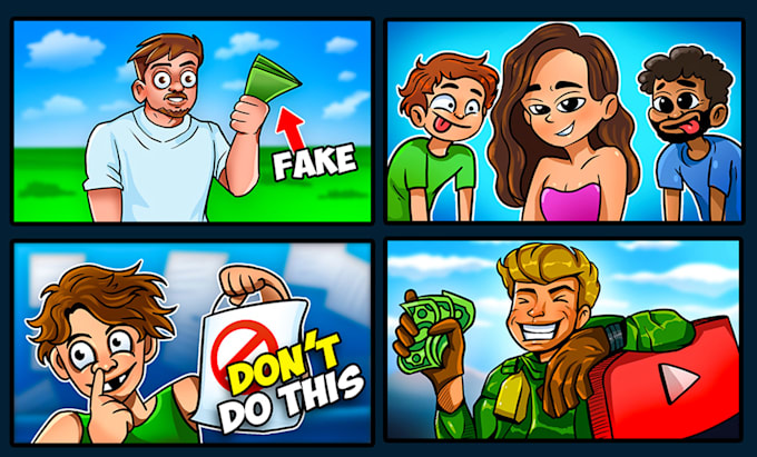 Eye catchy custom drawing youtube thumbnail design by Desingcrew | Fiverr