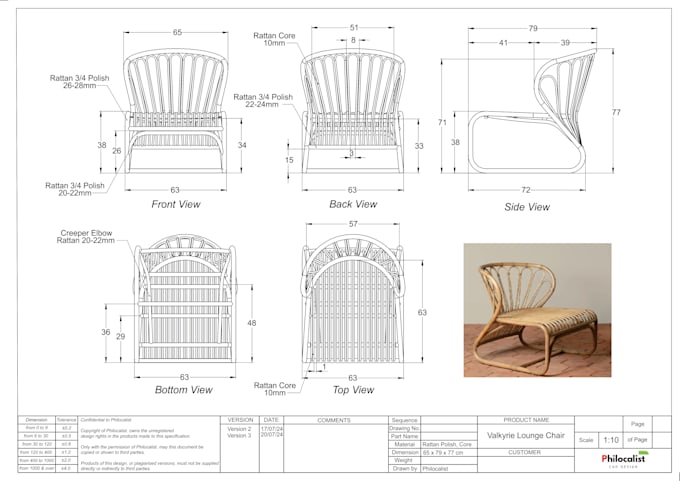 Create 2d and 3d furniture technical drawing by Philocalistcad | Fiverr