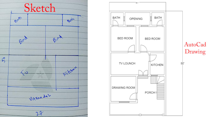 Draw, redraw 2d,3d architectural floor plan, blueprint autocad by ...