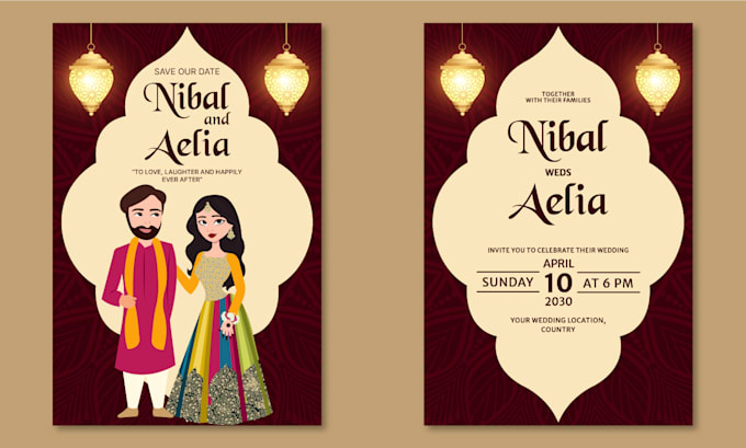 Design a top notch wedding invitation card with an illustration by ...