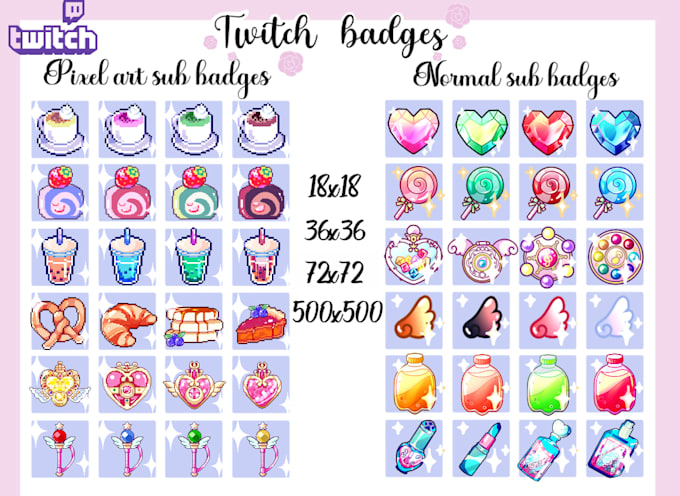 Draw cute sub badges, pixel art badges for twitch channel by Akinart ...
