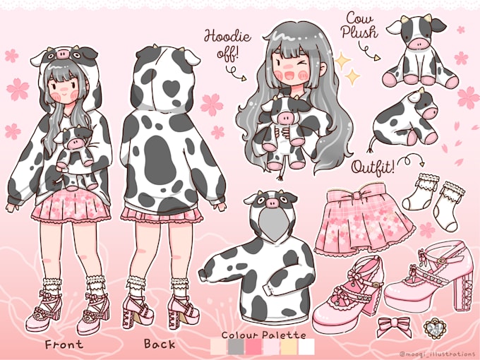 Draw cute custom character design or reference sheet by Moogimoo | Fiverr