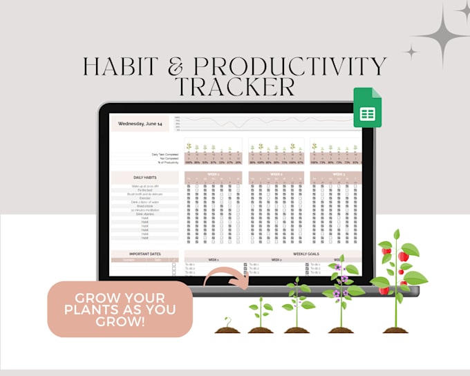 Design a digital habit tracker, productivity tracker, and spreadsheet ...