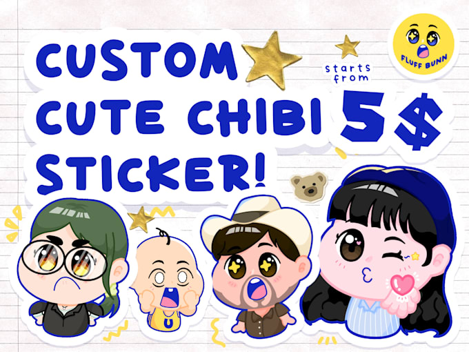 Draw custom cute chibi character sticker by Fluffbunn | Fiverr