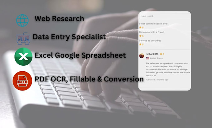 Web research data entry excel, google spreadsheet, pdf ocr by Anayat86 ...