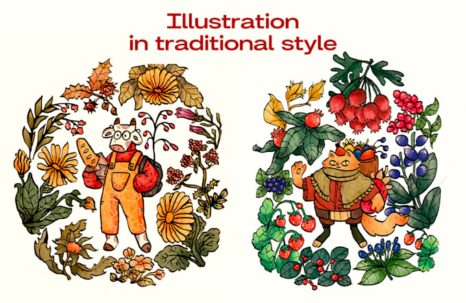 Draw a cute illustration in traditional art style by Bobiksdoh | Fiverr