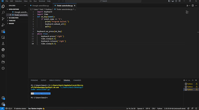 Make a python script just for your specific needs by Vayushvasireddy | Fiverr
